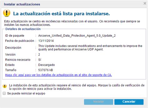 Instalación de las actualizaciones del Agente de Arcserve UDP Windows