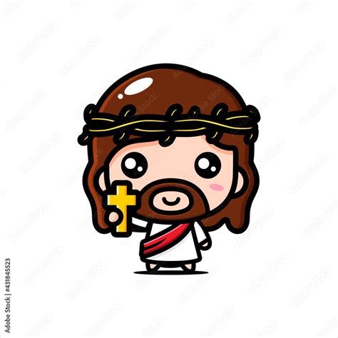 Cute Cartoon Jesus Vector Design Holding A Cross Stock Vector Adobe Stock