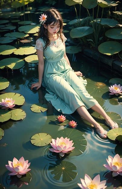 Premium Photo A Beautiful Brunette In A White Wet Dress Is Sitting In The Water A Beautiful Nymph