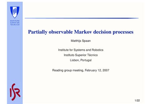 Notes On Partially Observable Markov Decision Processes Eel 6788
