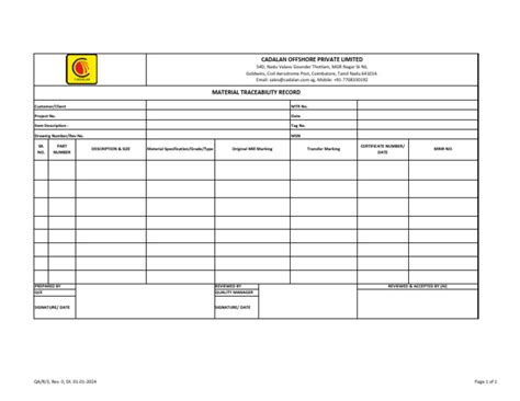 Material Traceability Record Pdf