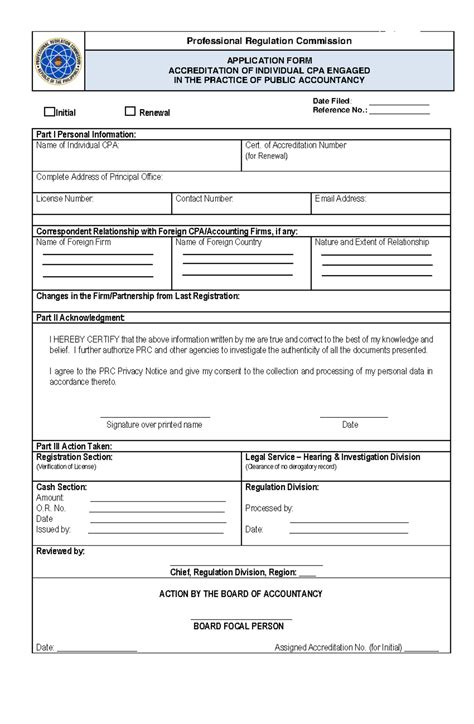 Accreditation Form Application Form Professional Regulation