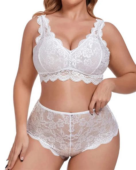 Sexy Plus Size Lace Bralette And High Waist Panty Set Kisslove