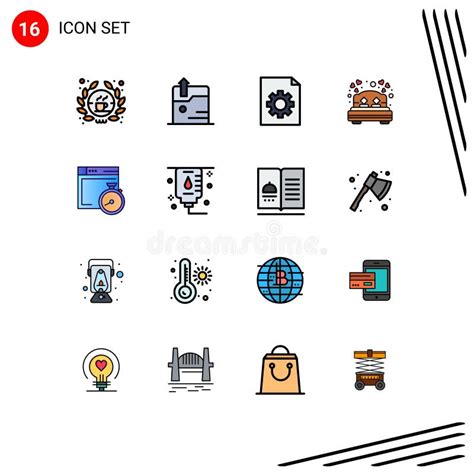 Set Of 16 Vector Flat Color Filled Lines On Grid For Computing Brower