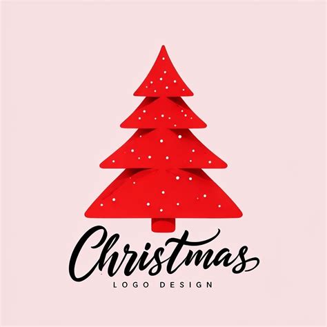 Minimalist Red Christmas Tree Logo Design On Pink Background Playground