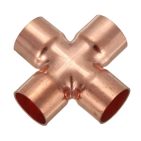 Uxcell Copper Cross Pipe Fitting 4 Way Welding Copper End Feed Equal