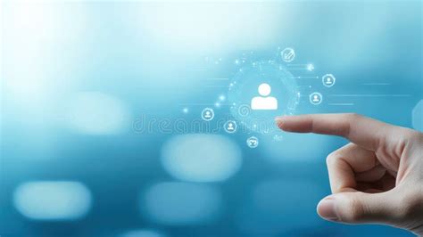 Hand Interacting With Futuristic Blue Interface Button Seamless Integration Of Technology And