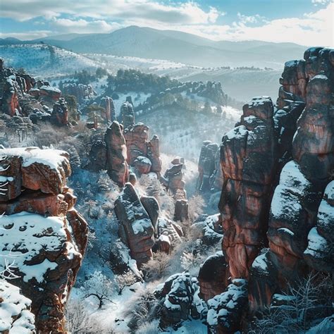 Premium Photo Winter Snow Landscape With Belogradchik Rocks And Trees