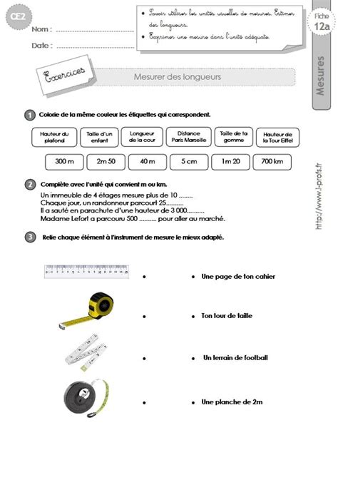 Ce2 Mesures Et Grandeurs Exercices Mesurer Des Longueurs Ce2