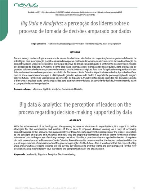 Big Data E Analytics A Percepcao Dos Lideres Sobre Pdf Dados Big Data