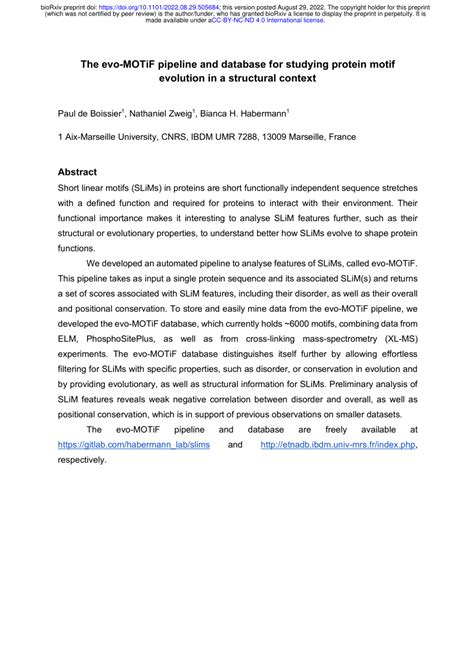 Pdf The Evo Motif Pipeline And Database For Studying Protein Motif