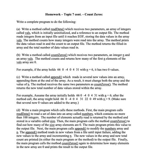 Homework Topic Cont Count Zeros Write A Chegg