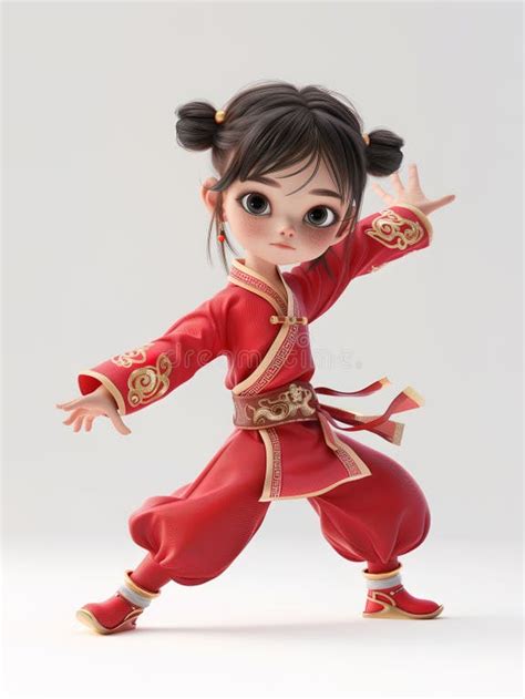 Chinese Kongfu Kung Fu Girl In Action Stock Illustration