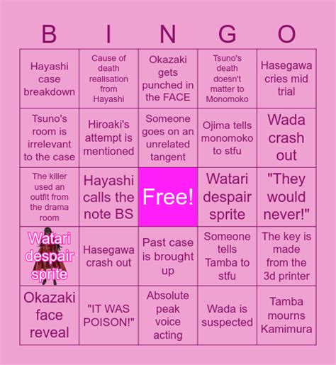 Tetro Danganronpa Pink Trial 3 Bingo Card