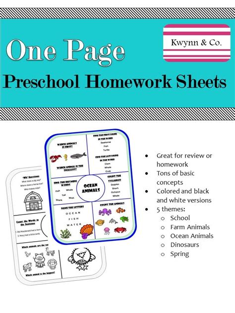 One Page Preschool Homework Basic Concepts Preschool Homework