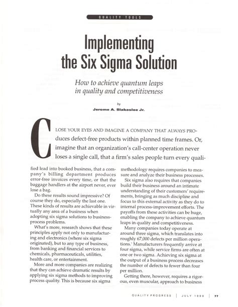 Implementing The Six Sigma Solution — Isssp For Lean Six Sigma