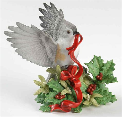 Christmas Birds Tufted Titmouse Holly And Ribbon Boxed By Lenox