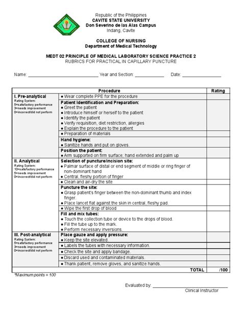 Rubrics Capillary Puncture Pdf