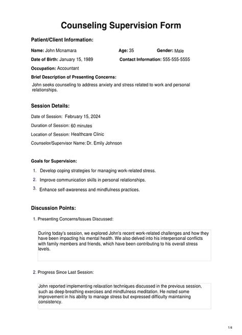 Counseling Supervision Form And Example Free Pdf Download