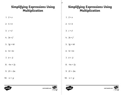 Simplifying Expressions Using Multiplication Pdf