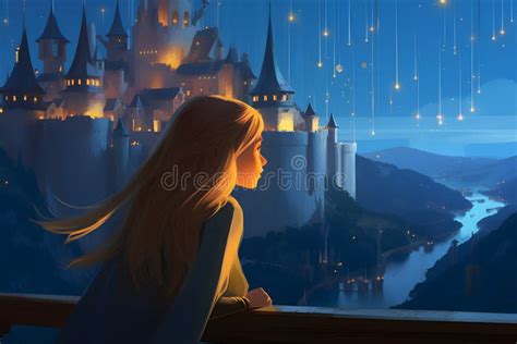 fantasy lady in costume in front of castle neural network ai generated stock illustration