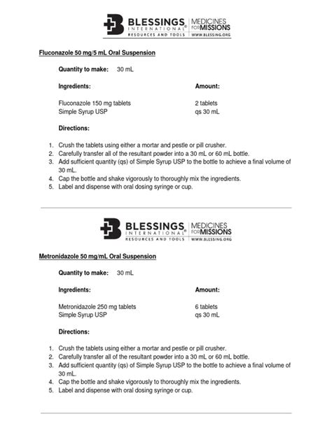 Blessings International Compounding Formula Worksheets Pdf Tablet
