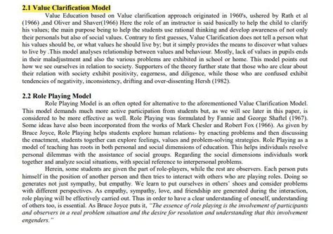 Comparative Effectiveness Of Value Clarification And Role Playing Value
