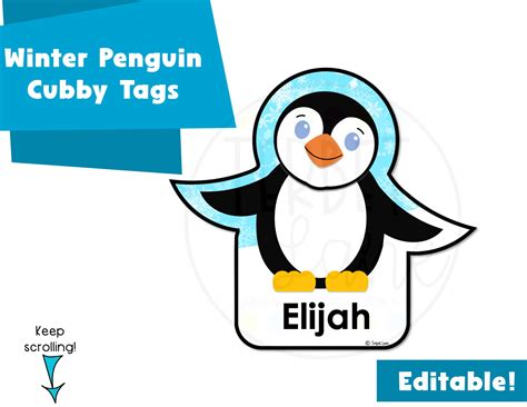 Editable Winter Penguin Cubby Tags Winter Cubby Tags Made By Teachers