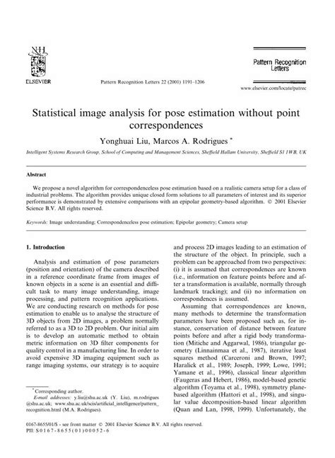 Pdf Statistical Image Analysis For Pose Estimation Without Point
