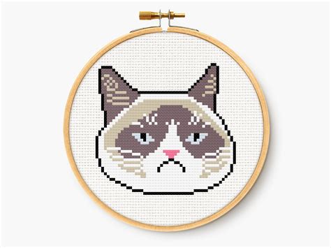 Grumpy Cat Meme Cross Stitch Pattern Funny Embroidery Chart Smudge