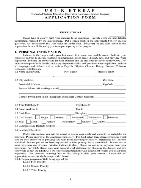 Usj R Eteeap Application Fillup Form Pdf Employment Leisure