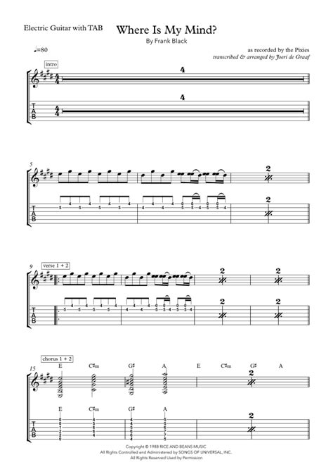 Where Is My Mind Arr Joeri De Graaf Par Pixies Partitions Pour