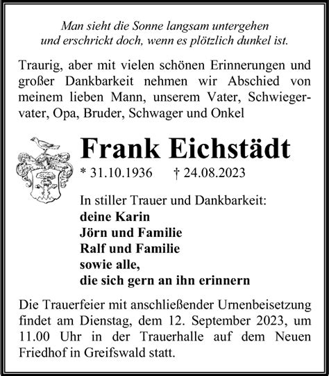Traueranzeigen Von Frank Eichstädt Trauer Anzeigen De