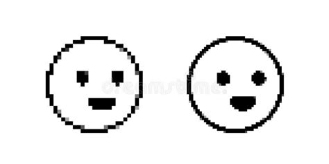 Smiley Faces In Pixel Art Style With Simple Features And Bold Outlines Stock Vector
