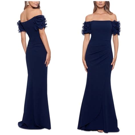 Xscape Dresses Nwt Xscape Off Shoulder Ruffle Sleeve Navy Dress