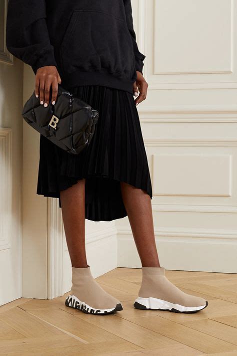 Balenciaga Speed Logo Print Stretch Knit High Top Sneakers Neutrals