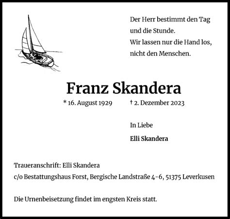 Traueranzeigen Von Franz Skandera Wirtrauern