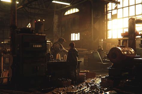 Mom And Son Having A Day At The Metalworking Class Premium Ai