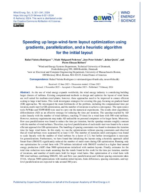 Pdf Speeding Up Large Wind Farm Layout Optimization Using Gradients Parallelization And A
