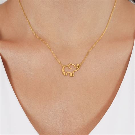 14k Solid Gold Elephant Necklace For Women Cute Elephant Etsy