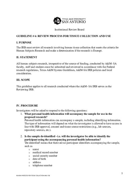 Fillable Online Review Process For Tissue Collection And Use Fax Email