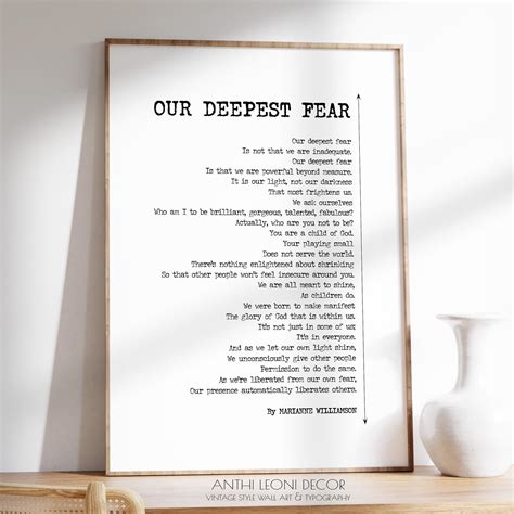 Our Deepest Fear Poem Print Marianne Williamson Quote Poster