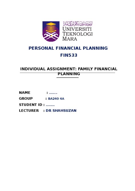 Individual Assignment Fin533 Compress Personal Financial Planning Fin