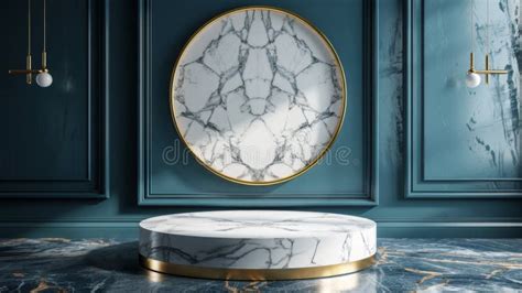 Luxurious Marble Display Platform In Elegant Teal Room With Modern