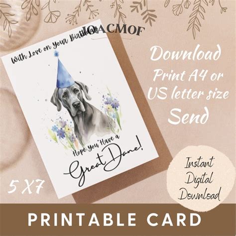 Great Dane Birthday Card Etsy