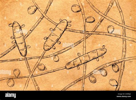 Illustration Of Trichophyton Rubrum Fungi Showing Macroconidium Microconidia And Septate
