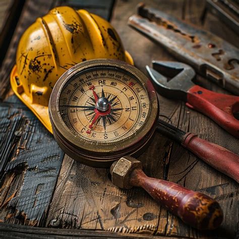 Compass With Hard Hat Tools And Medical Equipment Premium Ai