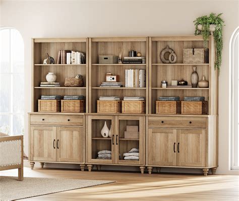 Canora Grey Oak Bookcase With 2 Drawers And 3 Cabinets Tall Book Case
