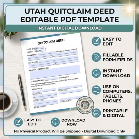 Utah Quitclaim Deed Docx Pdf Template Editable Ut Deed Form County