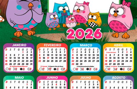 Moldura Calendário 2026 Bubu E As Corujinhas Png Imagem Legal